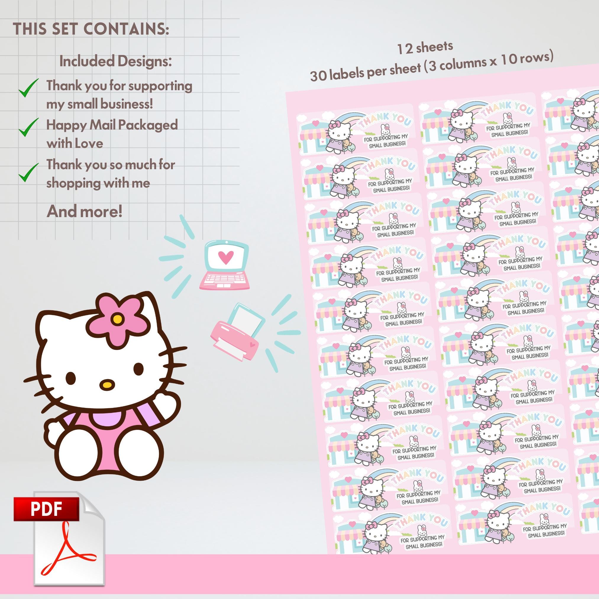 Kawaii Labels Avery 5160 | Kitty |pastel & Rainbow Labels PINK ...