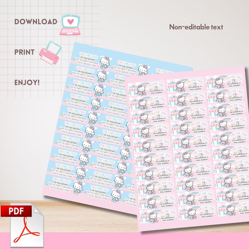 Kawaii Labels Avery 5160 | Kitty |pastel & Rainbow Labels PINK ...