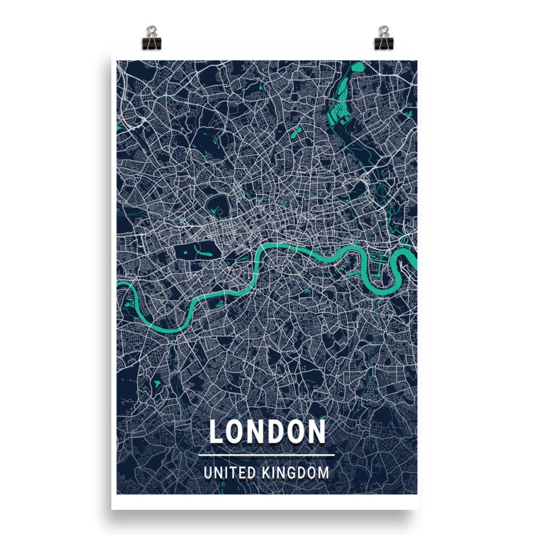 London City Map Blue Dark City Map Poster - Etsy