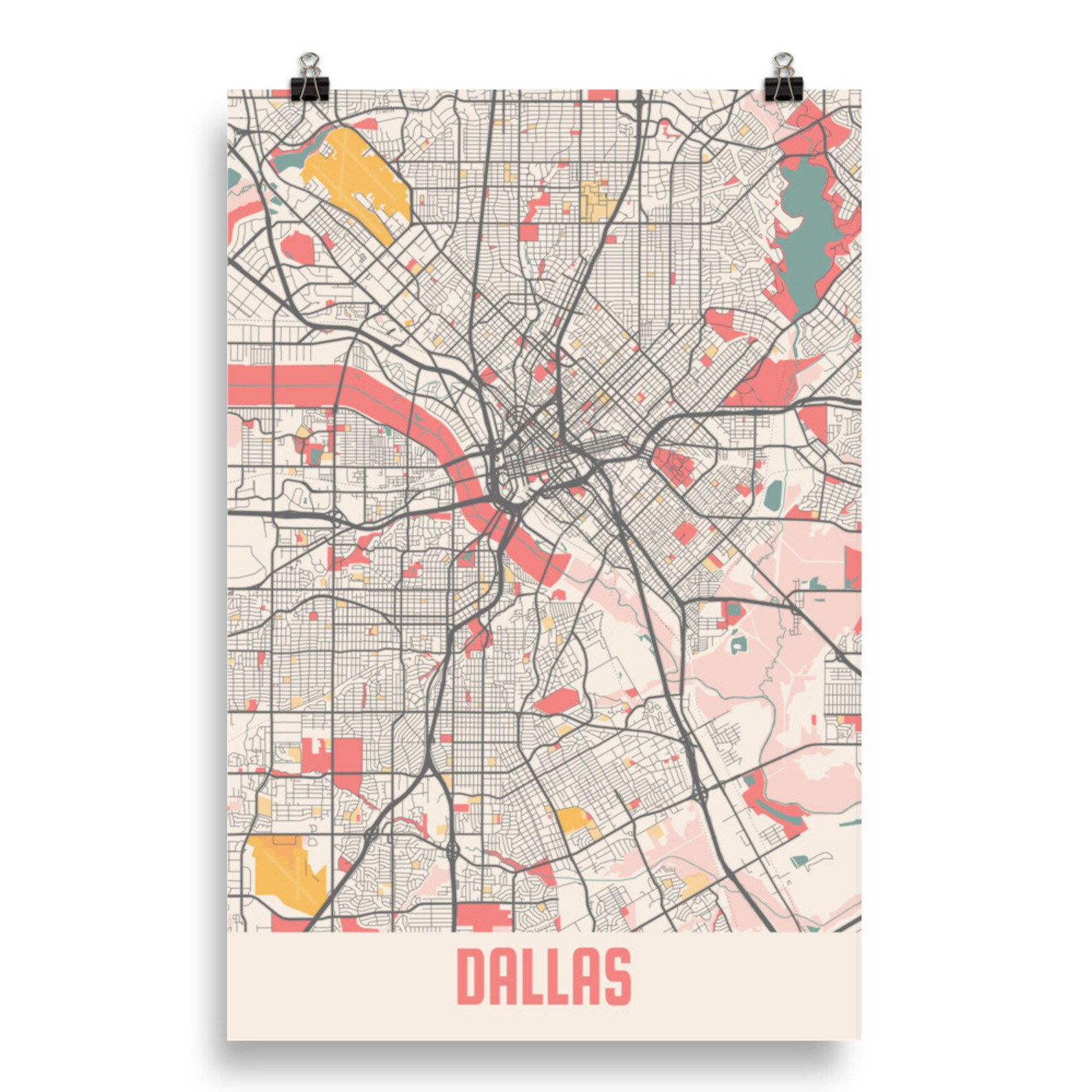Dallas City Map Chalk City Map Poster - Etsy