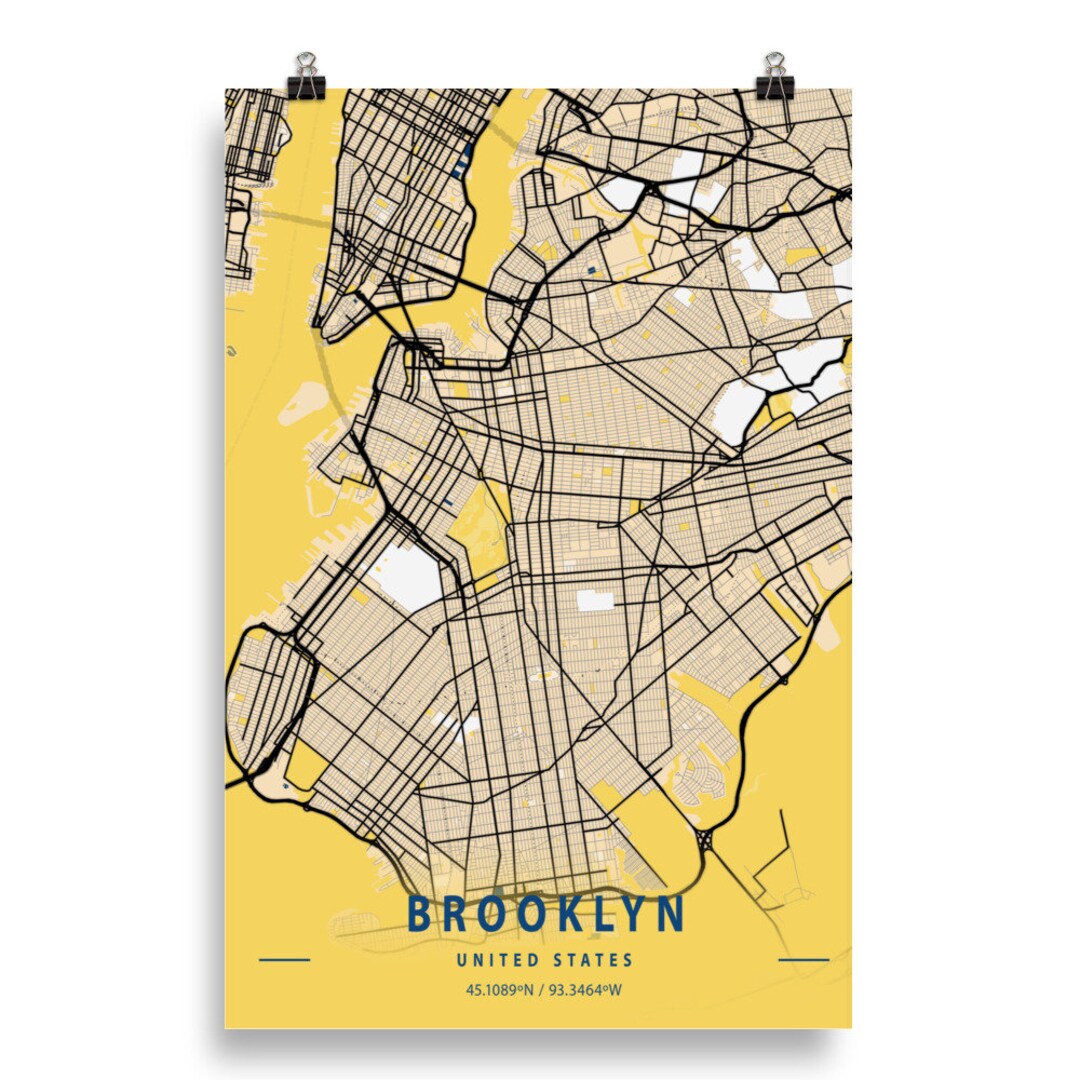 Brooklyn City Map Yellow City Map Poster - Etsy
