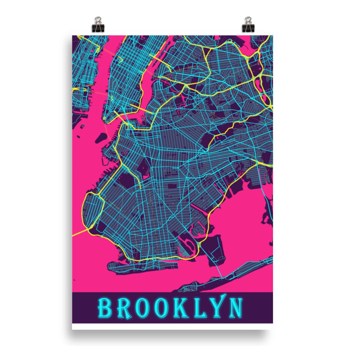 Brooklyn City Map Neon City Map Poster - Etsy
