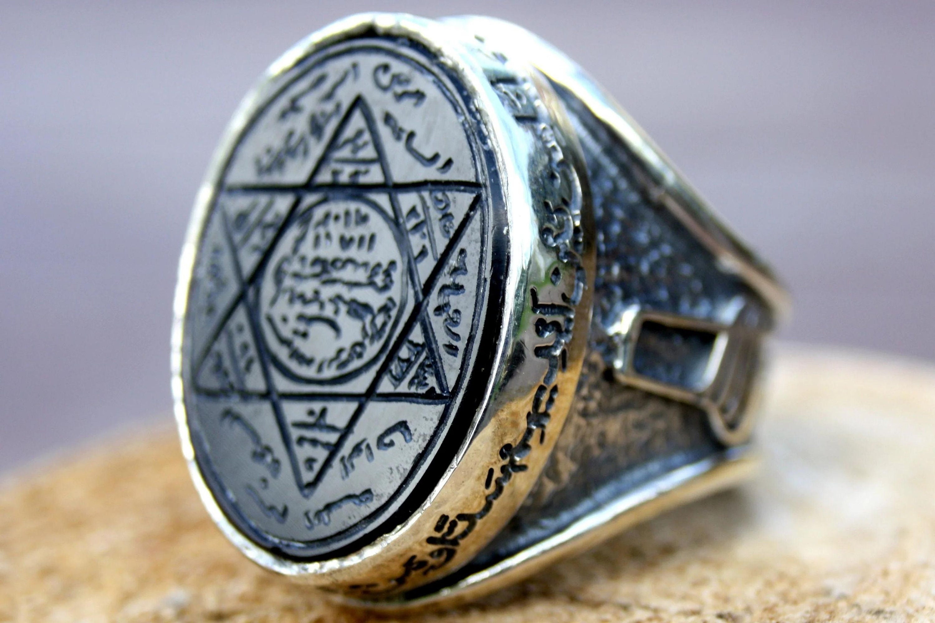 Seal of Solomon Ring, Luxury Ring, Hexagon Star, Black Onyx Ring ...