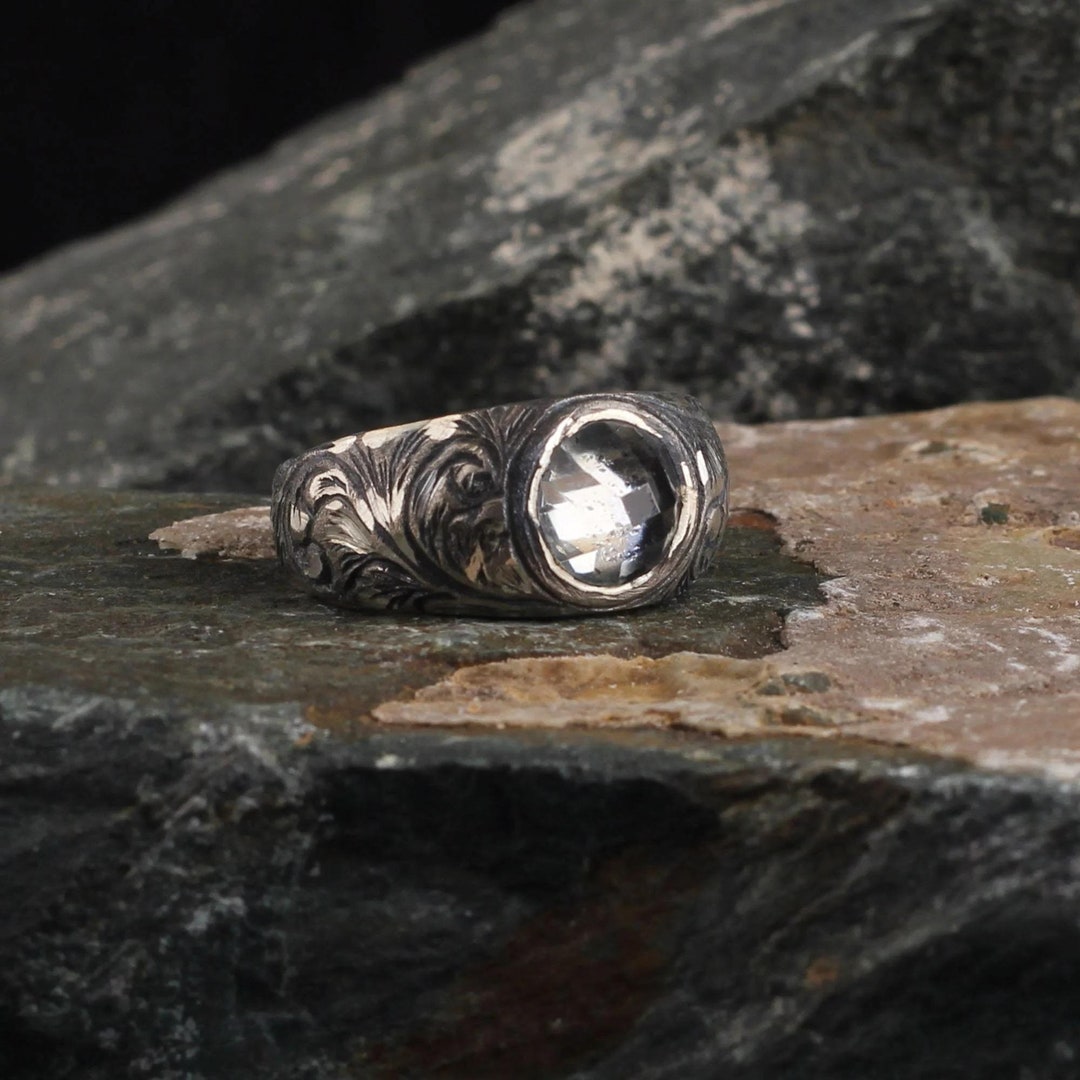 Simple White Zircon Ring, 925 Sterling Silver Ring, Engraved Ring ...