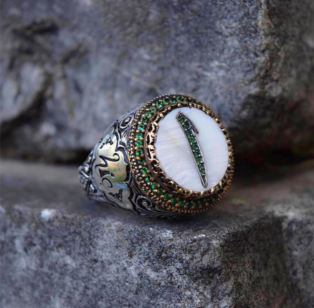 Impressive Arabic Letter Ring, Vintage Style Silver Ring, Pearl Detail ...