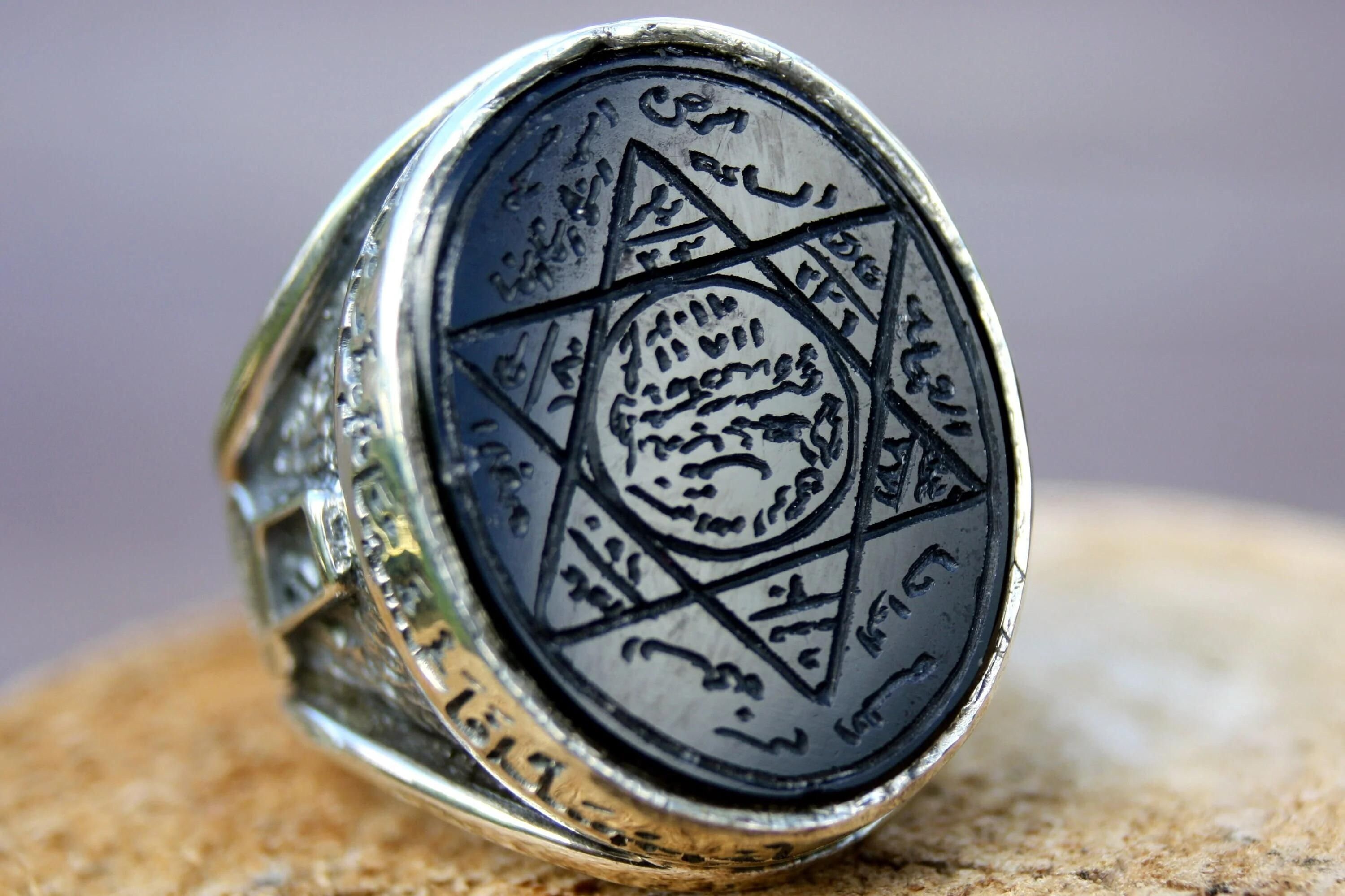 Seal of Solomon Ring, Luxury Ring, Hexagon Star, Black Onyx Ring ...