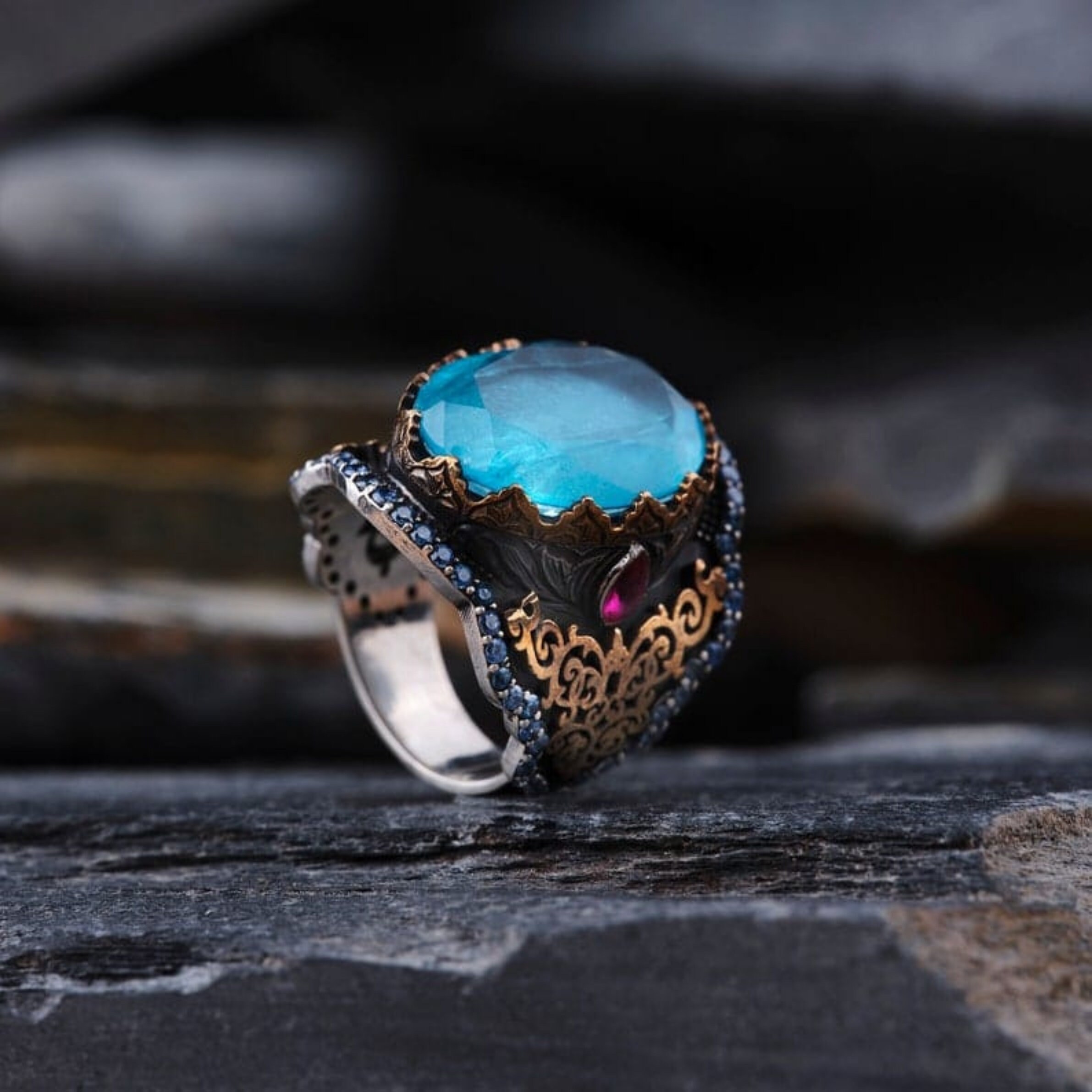 Unique Handmade Ring, Blue Paraiba 925 Silver Ring, Tourmaline Gemstone ...