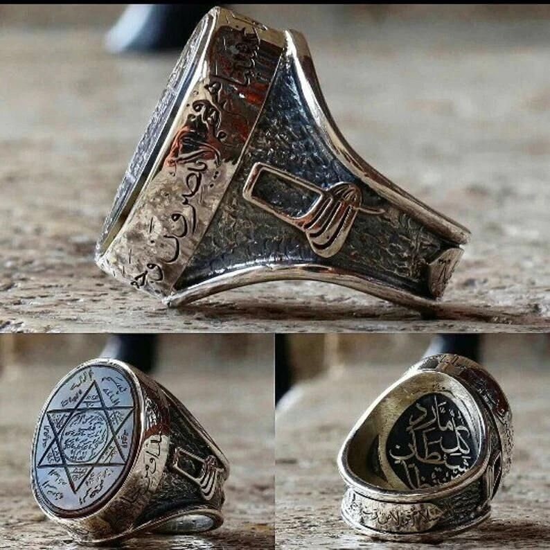 Seal of Solomon Ring, Luxury Ring, Hexagon Star, Red Agate Ring ...
