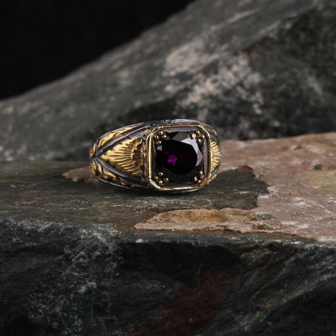 Unique Amethyst Gemstone Ring, Gold Plated Amethyst Ring, Vintage ...