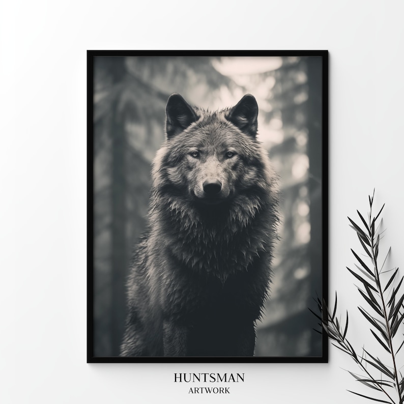 Black Wolf in Misty Forest, Rainy Forest Animal Home Decor, Nature Home ...