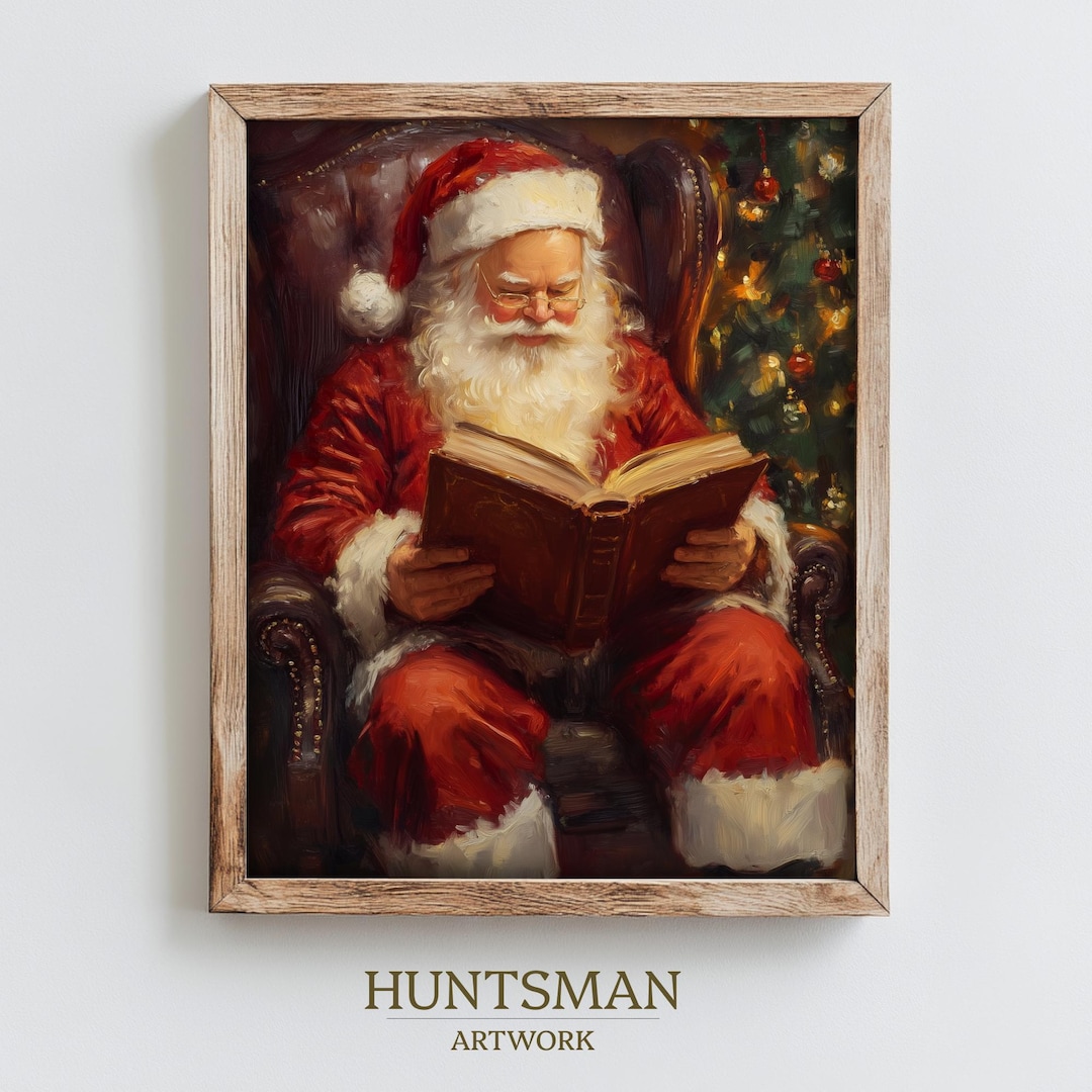 Santa Portrait Christmas Printable Wall Art, Moody Christmas Painting ...