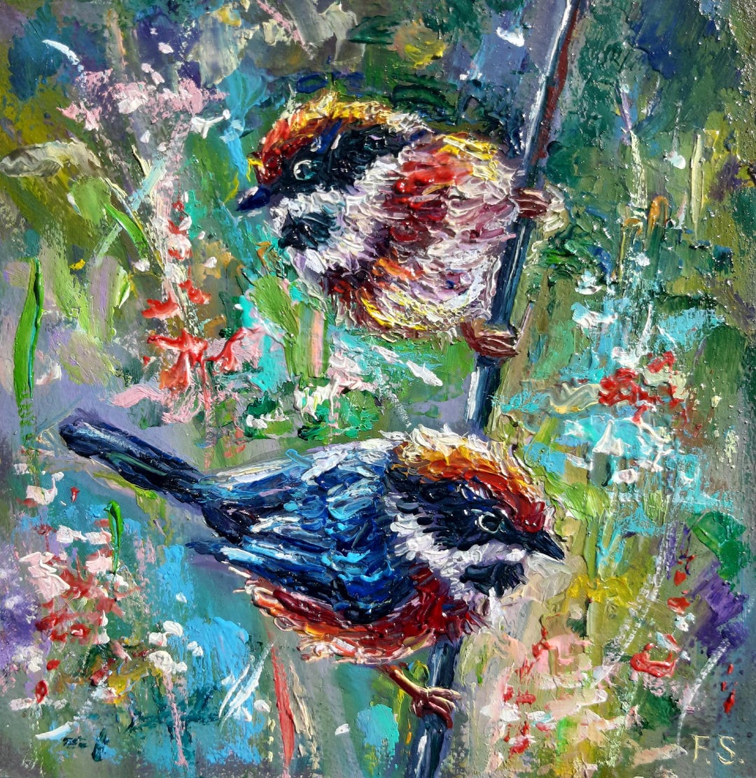 Couple Birds Oil Painting Original Small Bird Art Impasto Artwork - Etsy