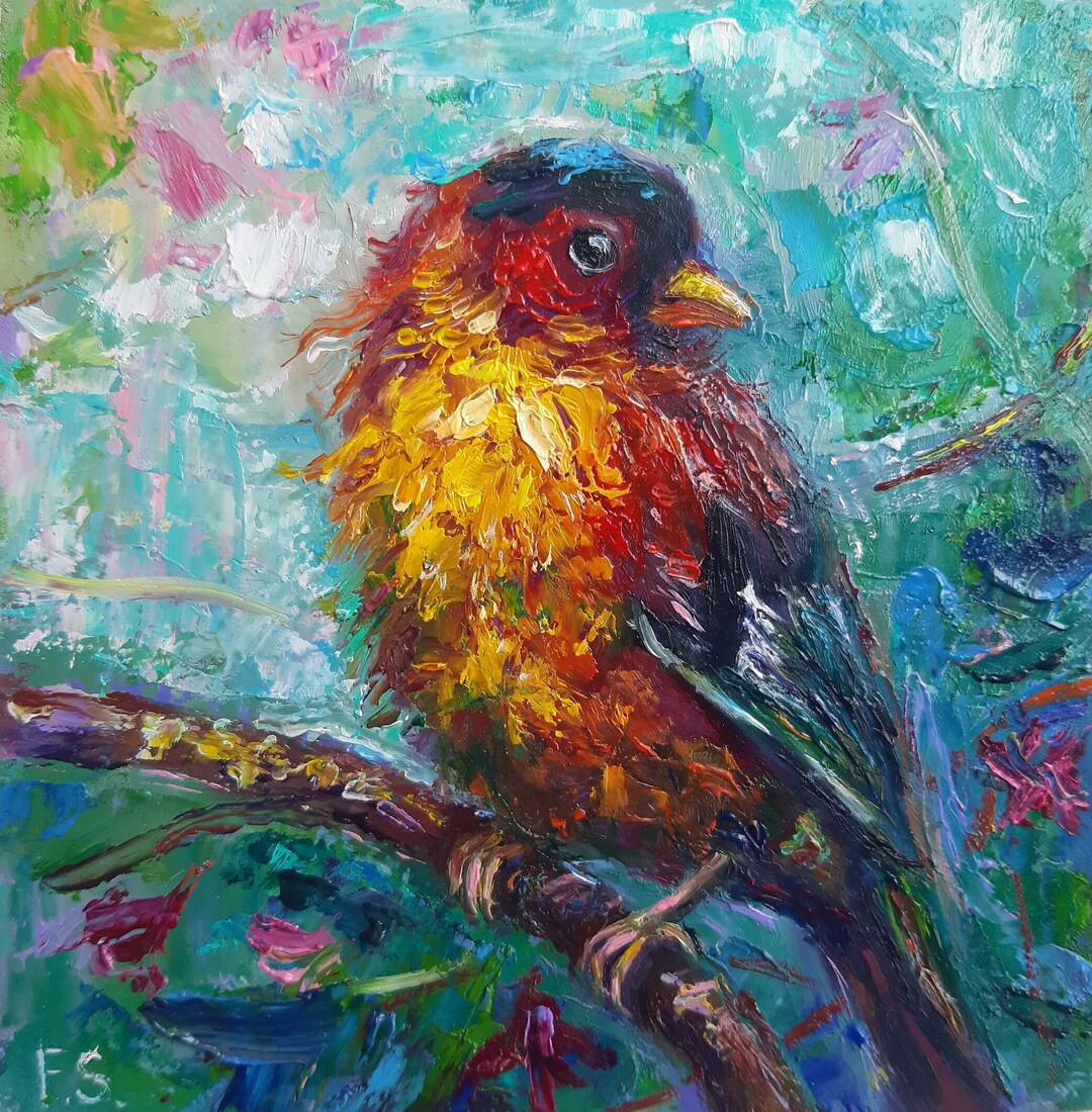 Bird Painting Small Original Oil Art Impasto Impressionist - Etsy