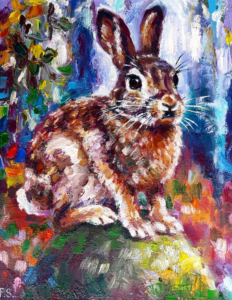 Hare Painting Original Oil Art Bunny Artwork Rabbit Impasto 8 X 10 - Etsy