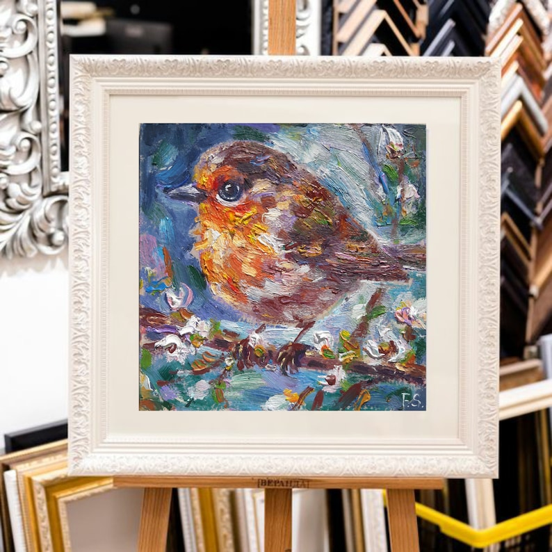 Robin Painting Bird Original Oil Art Impasto Impressionist 5 by 5 - Etsy