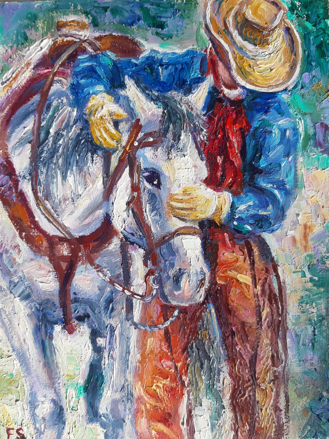 Cowboy Oil Painting Cowboy on a Horse Original Artwork Prairie Painting ...