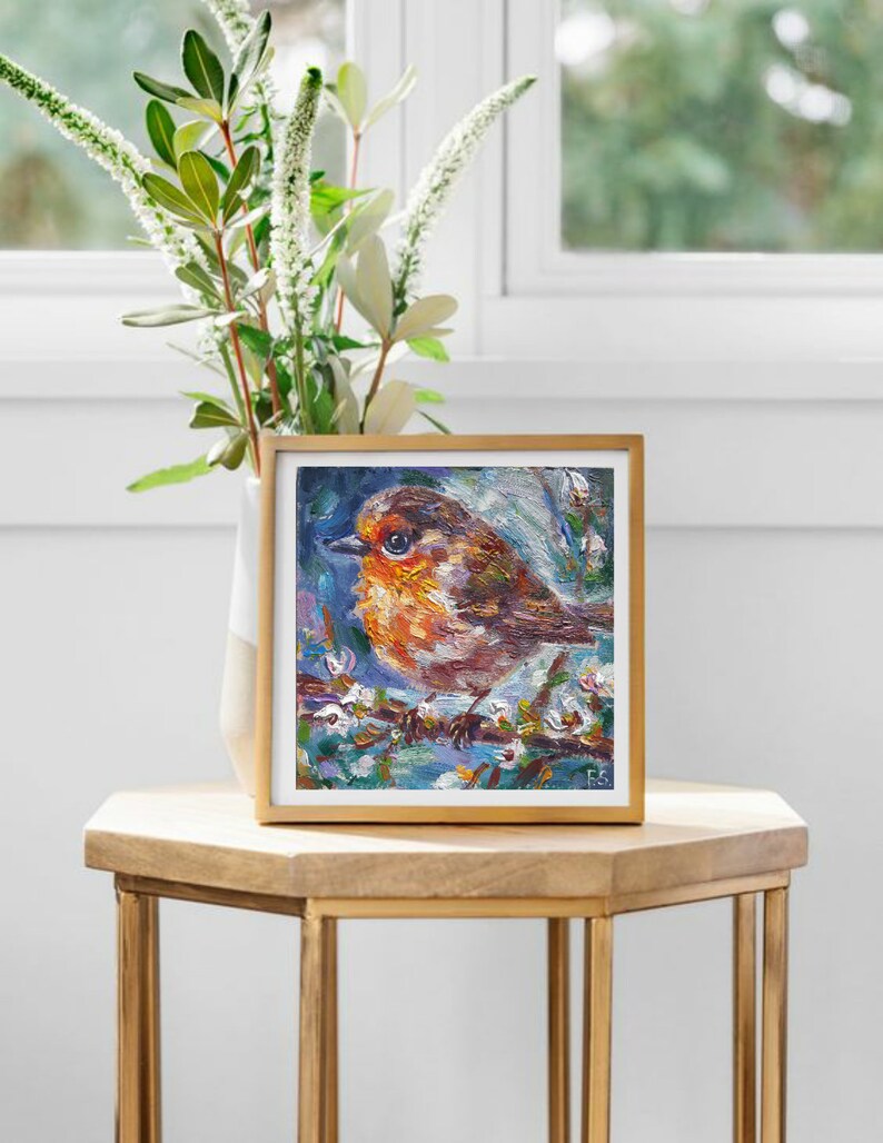 Robin Painting Bird Original Oil Small Art Impasto Impressionist 5 by 5 ...