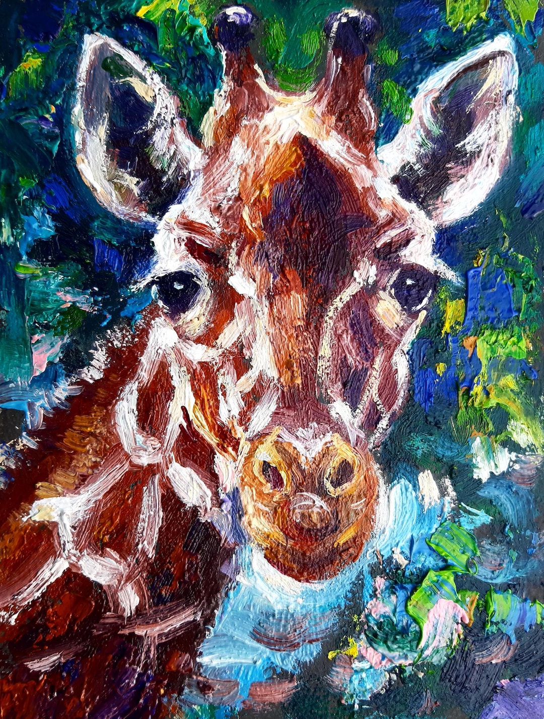 Giraffe Original Oil Painting Animal Small Art Portrait Animal Impasto - Etsy