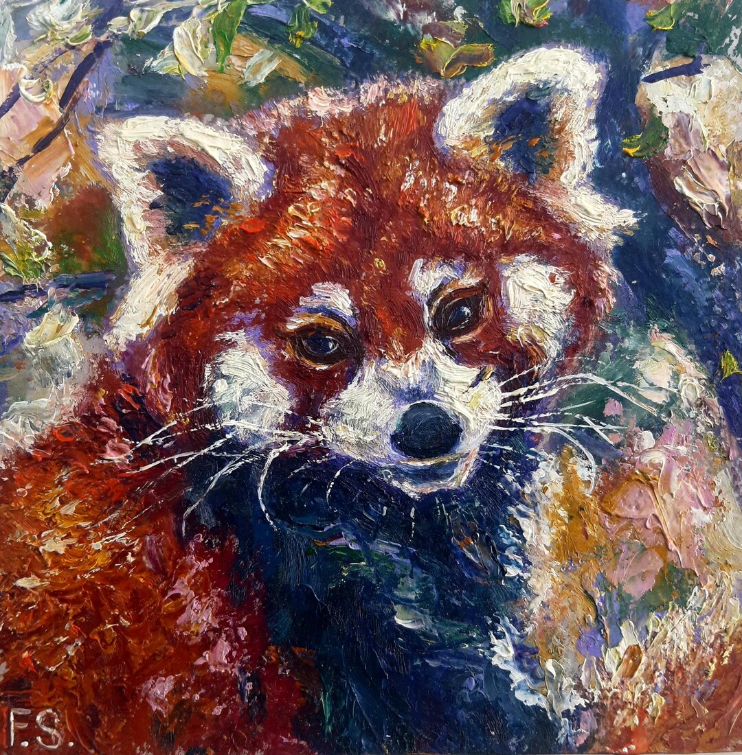 Red Panda Oil Painting Original Small Art Portrait Artwork Gift - Etsy
