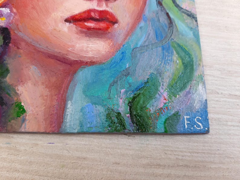 Woman Face Painting Portrait Original Oil Floral Woman Impressionist ...