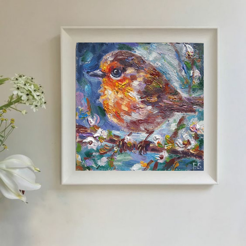 Robin Painting Bird Original Oil Small Art Impasto Impressionist 5 by 5 ...