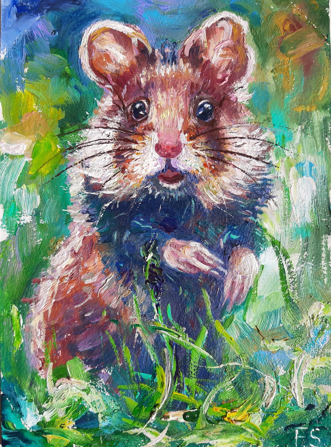 Hamster Painting Original Oil Art Animal Small Artwork Pet Portrait ...