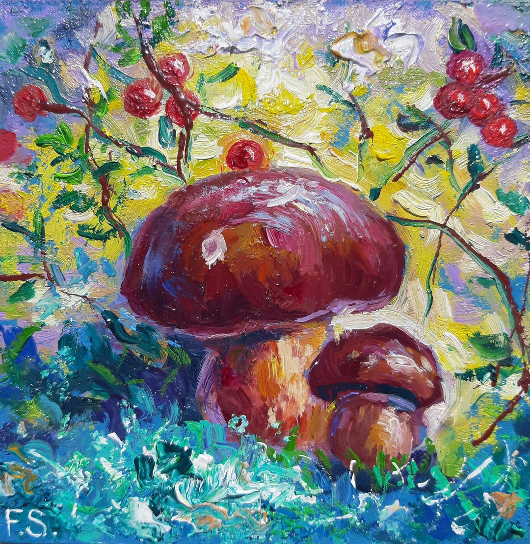 Mushroom Oil Painting Original Small Artwork Kitchen Wall Art - Etsy