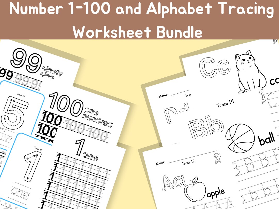 Printable Number 1-100 and Alphabet Tracing Sheets Bundle for ...