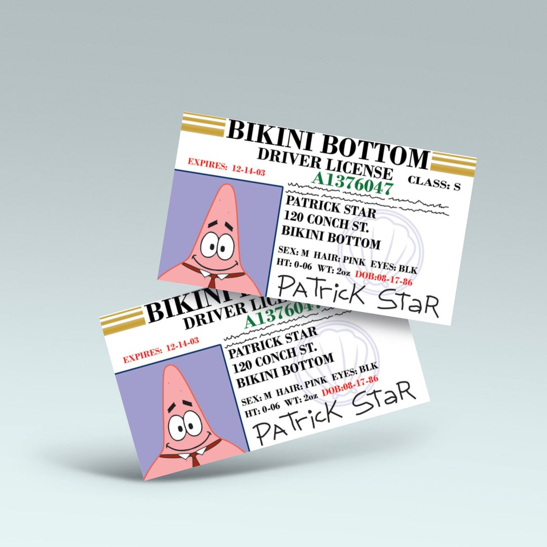 Patrick Star Spongebob Parody Prop Drivers License, Perfect Gift ...