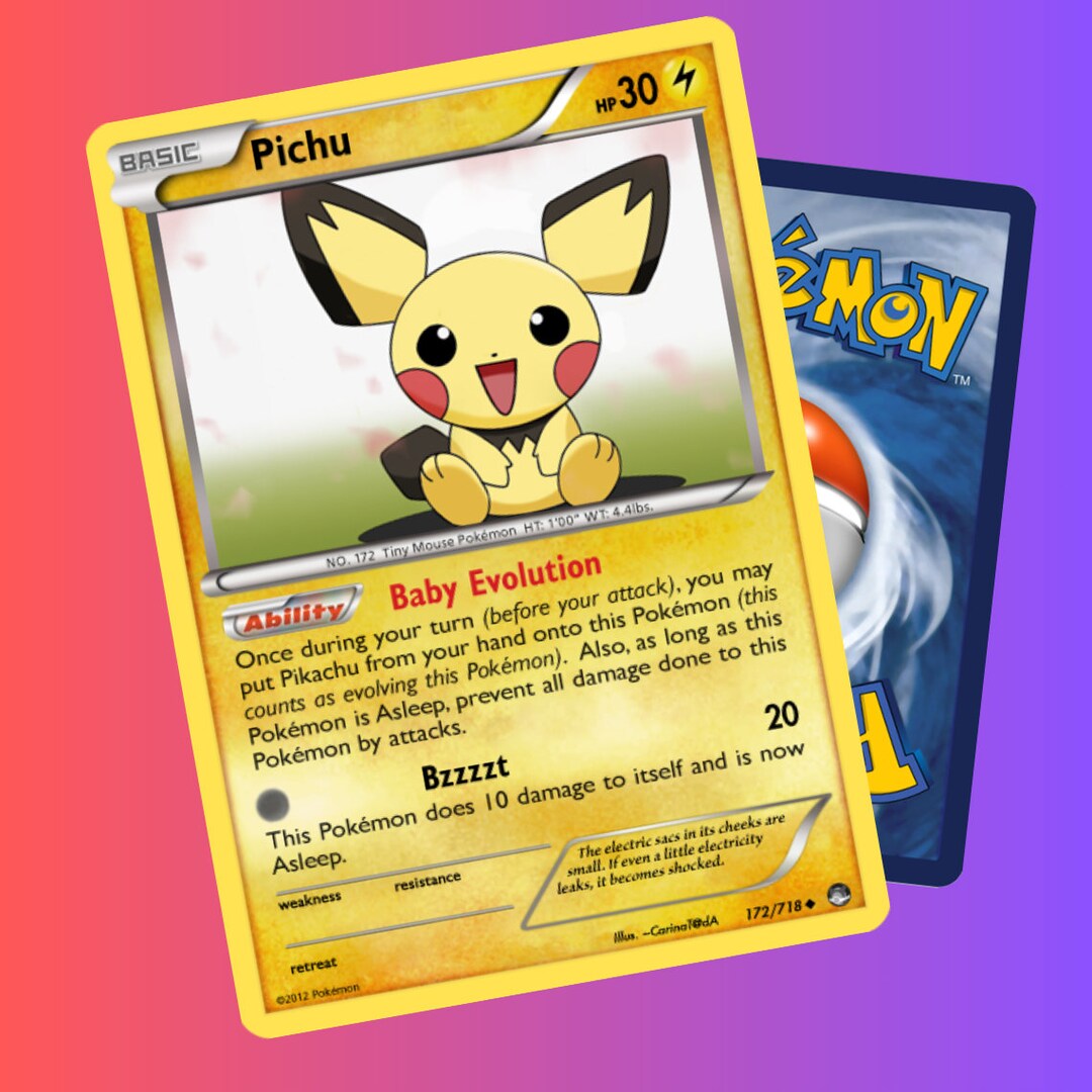 Pichu Pokemon Card Hand Made Pokemon Card, Pokemon Gift - Etsy