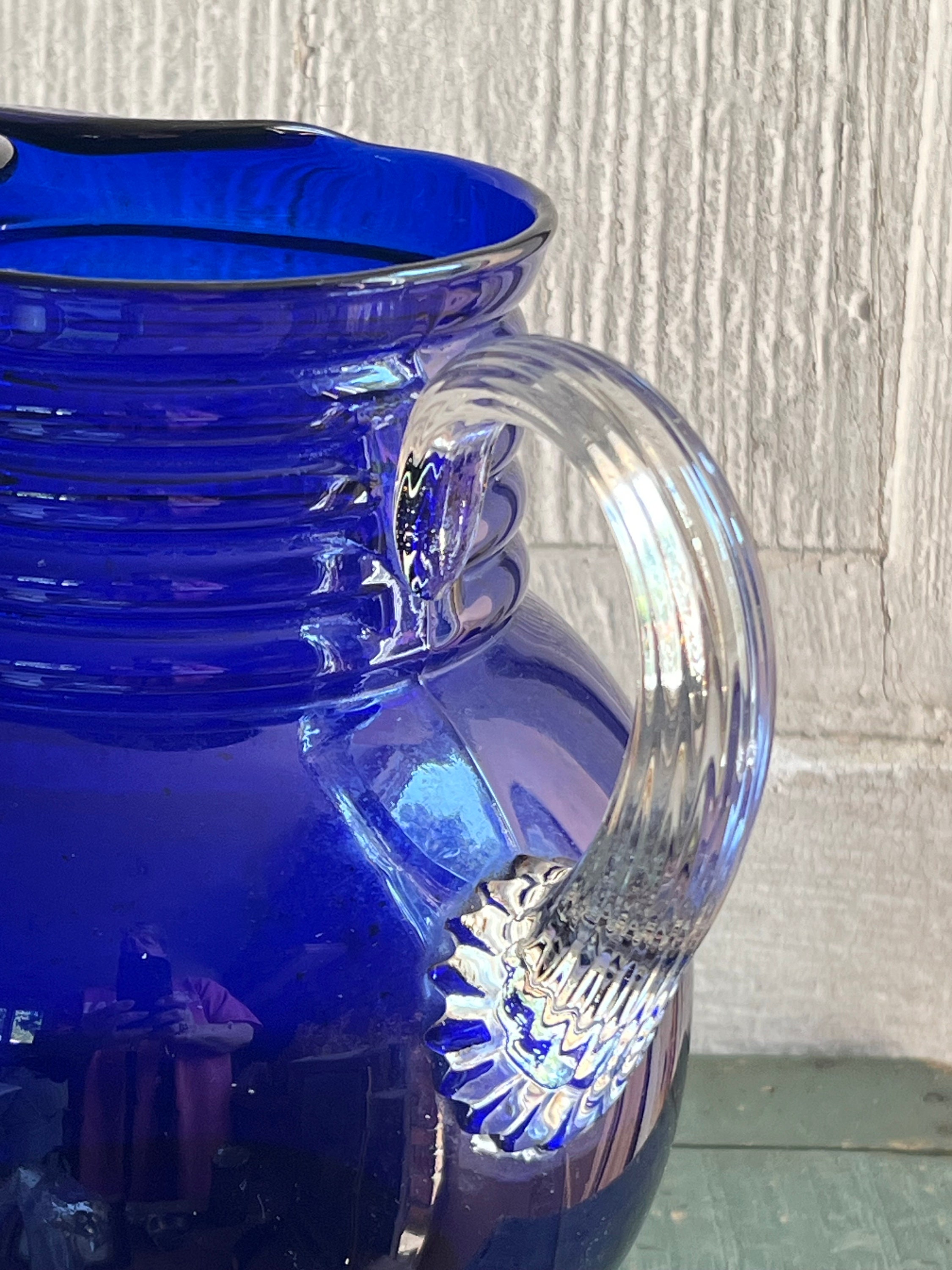 Vintage Cobalt Blue Glass Pitcher - Etsy