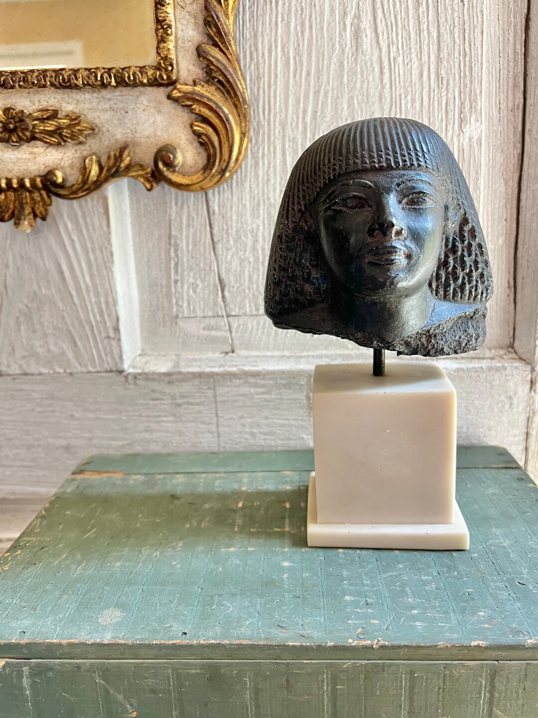 Egyptian Sphinx Head Statue Cast Fiberstone - Etsy