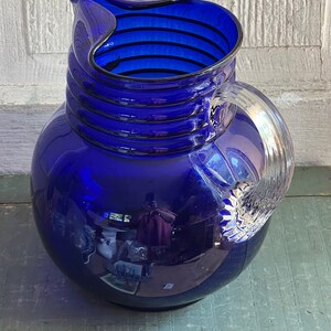 Vintage Cobalt Blue Glass Pitcher - Etsy