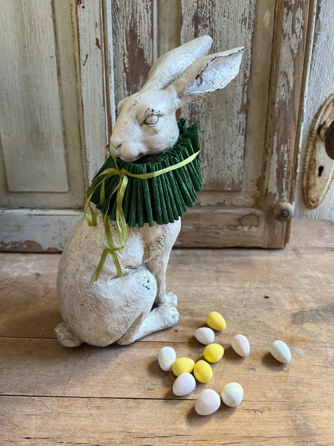 Resin Distressed White Rabbit With Crepe Collar Easter Spring Decor - Etsy
