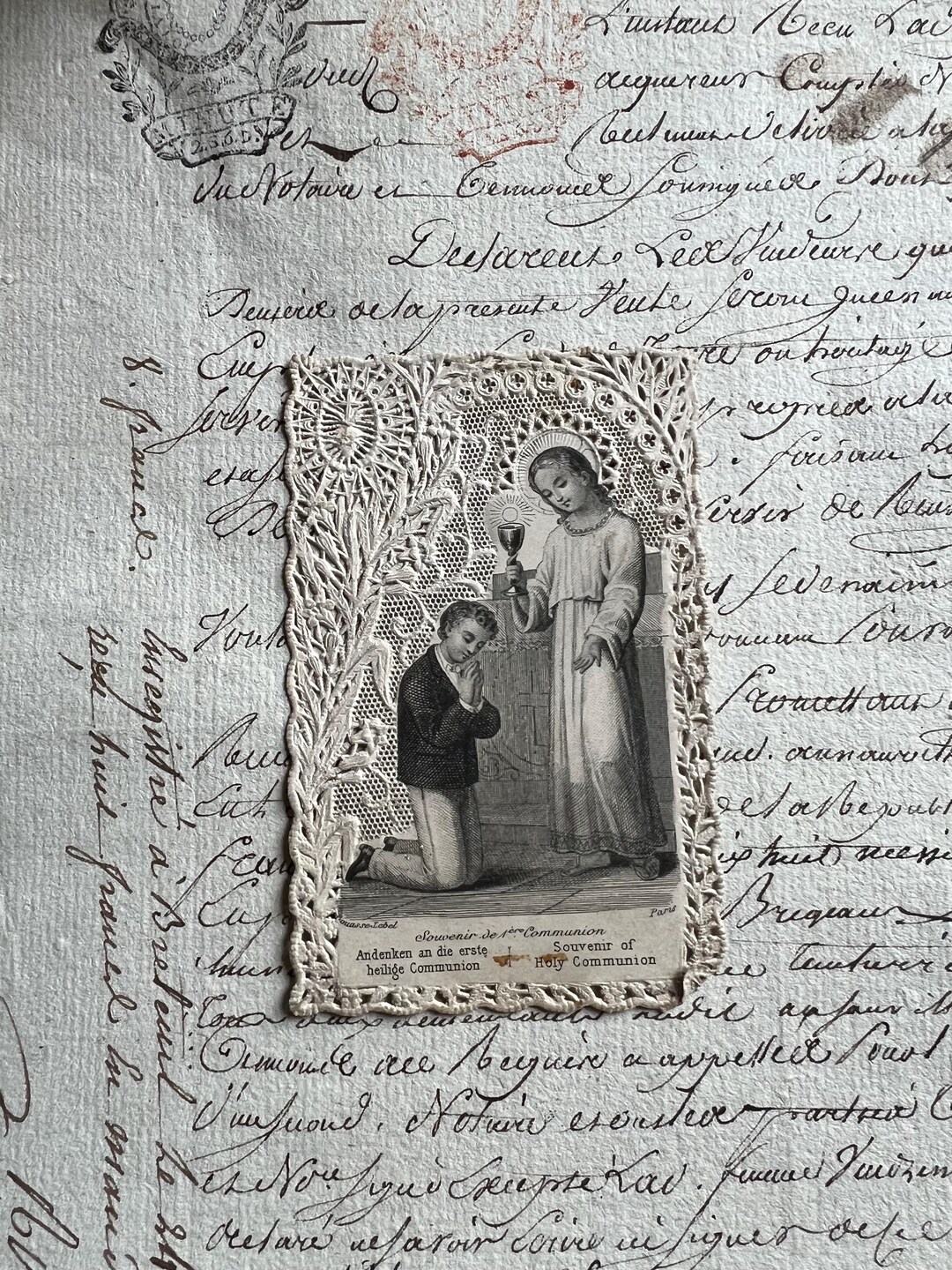 First Holly Communion French Laced Edge Prayer Card Antique - Etsy