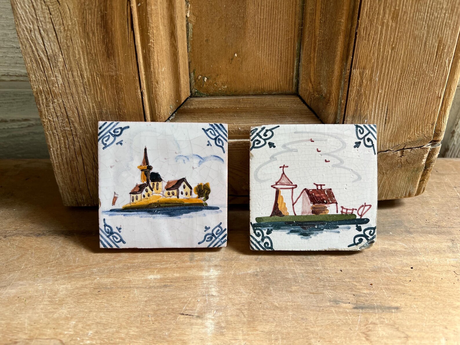 Pair of Dutch Handpainted Delft Tiles - Etsy