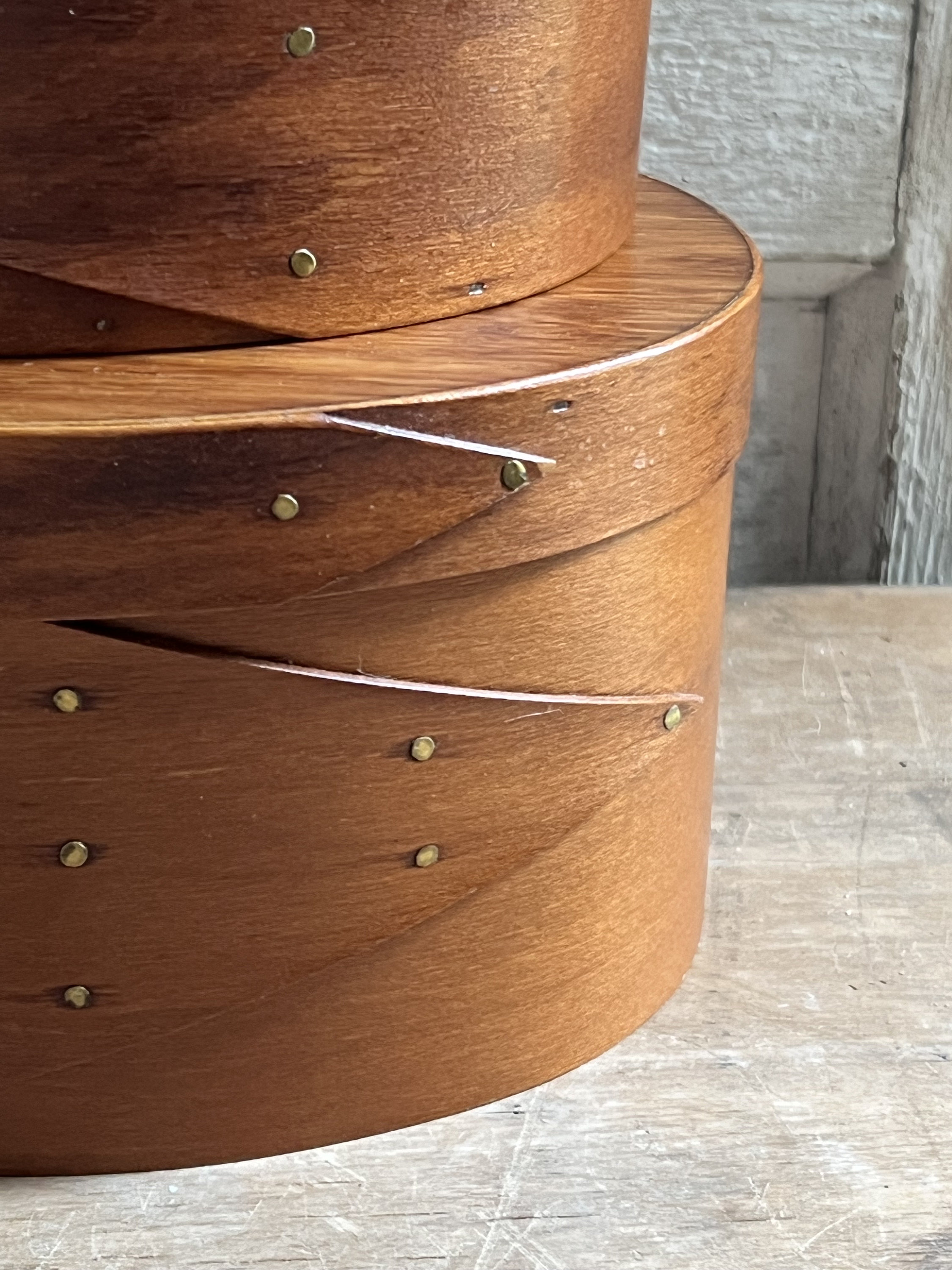 Shaker 4 Finger Joint Oval Bentwood Band Lidded Box With Copper Tacks ...