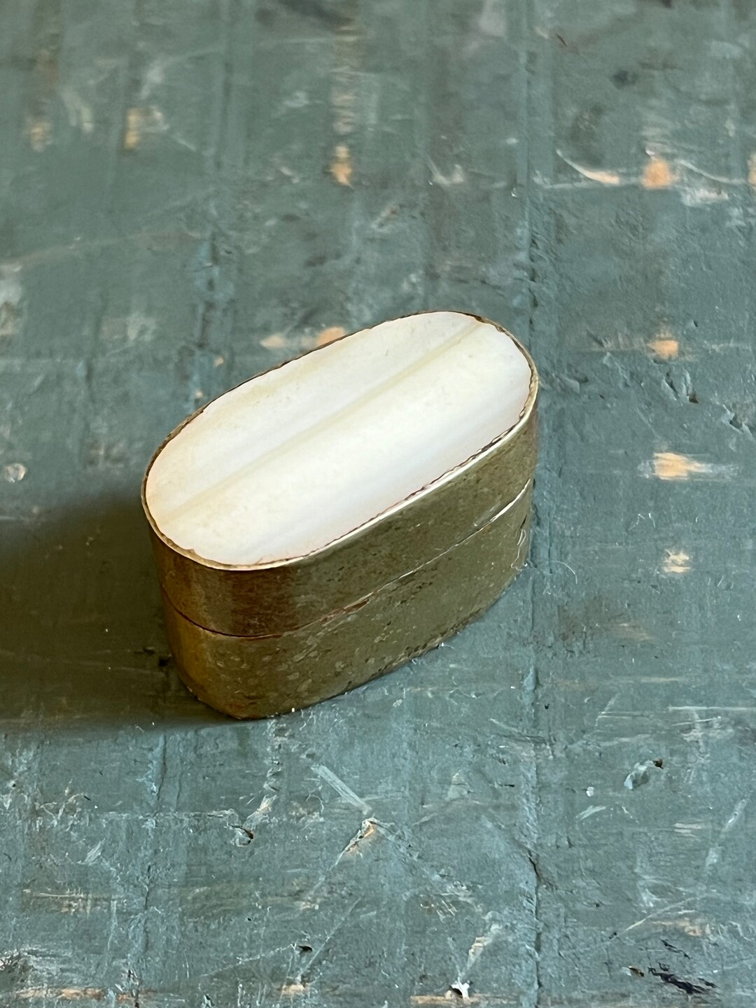 Antique Brass and Mother of Pearl Pill Box - Etsy