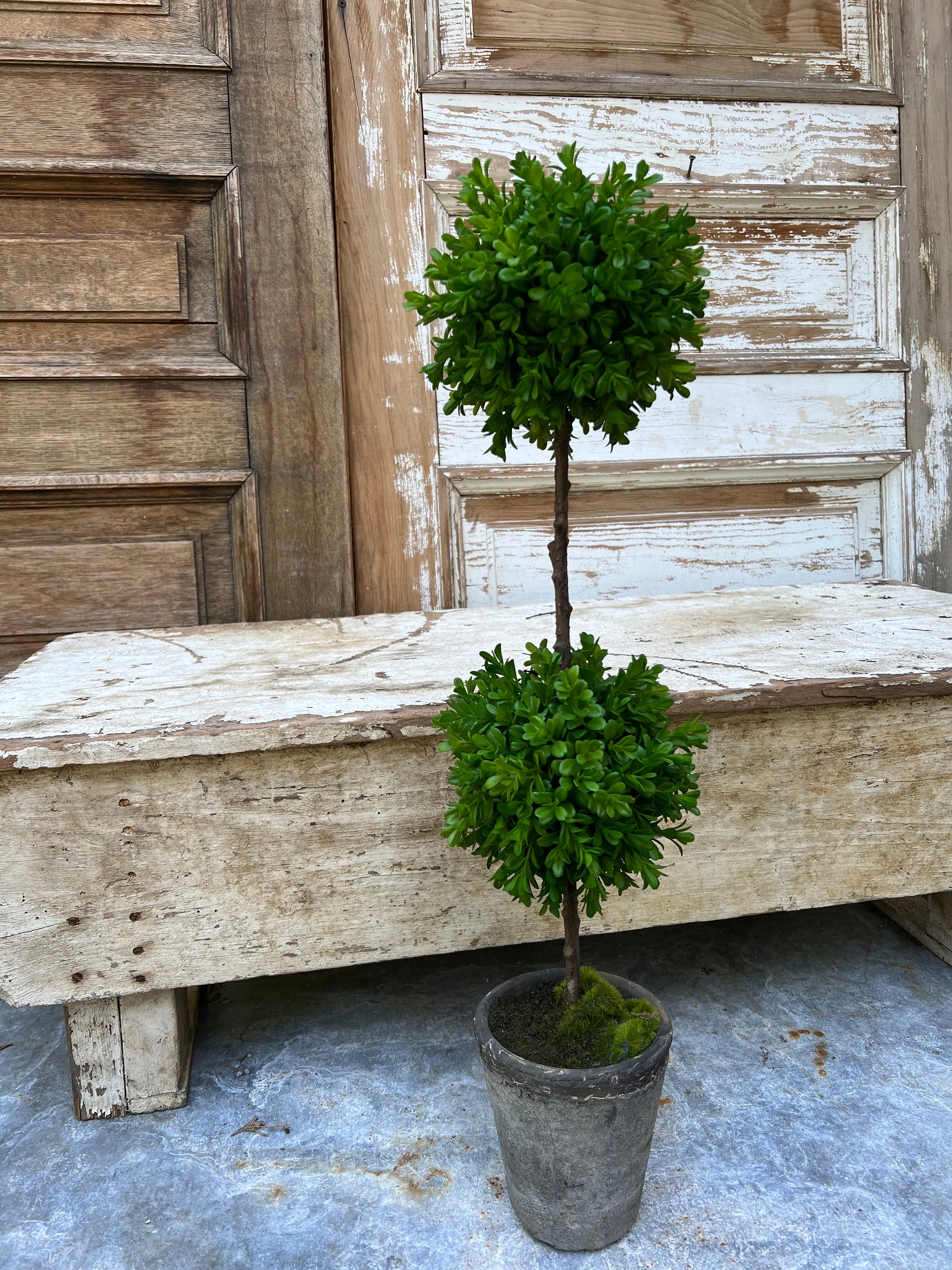 Faux Boxwood 2 Ball Topiary in Clay Pot - Etsy