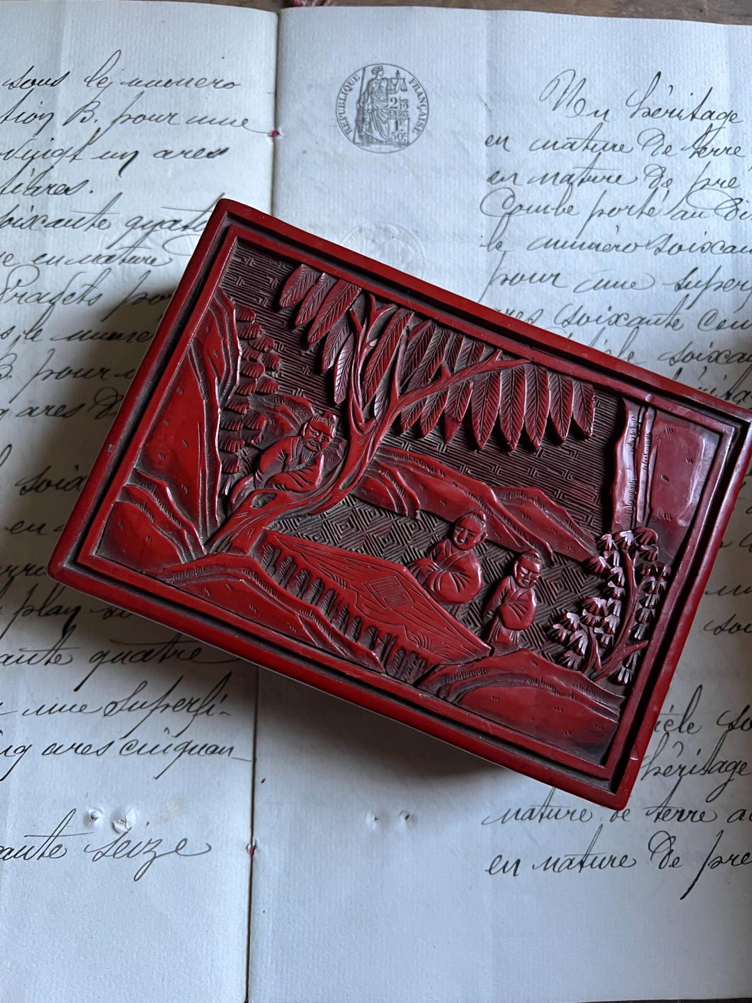 Antique Chinese Cinnabar Box - Etsy