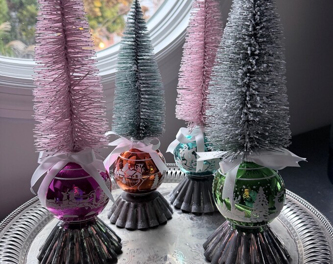 Handmade Vintage Shiny Brite Brush Bottle Tree Tabletop Christmas Decor ...