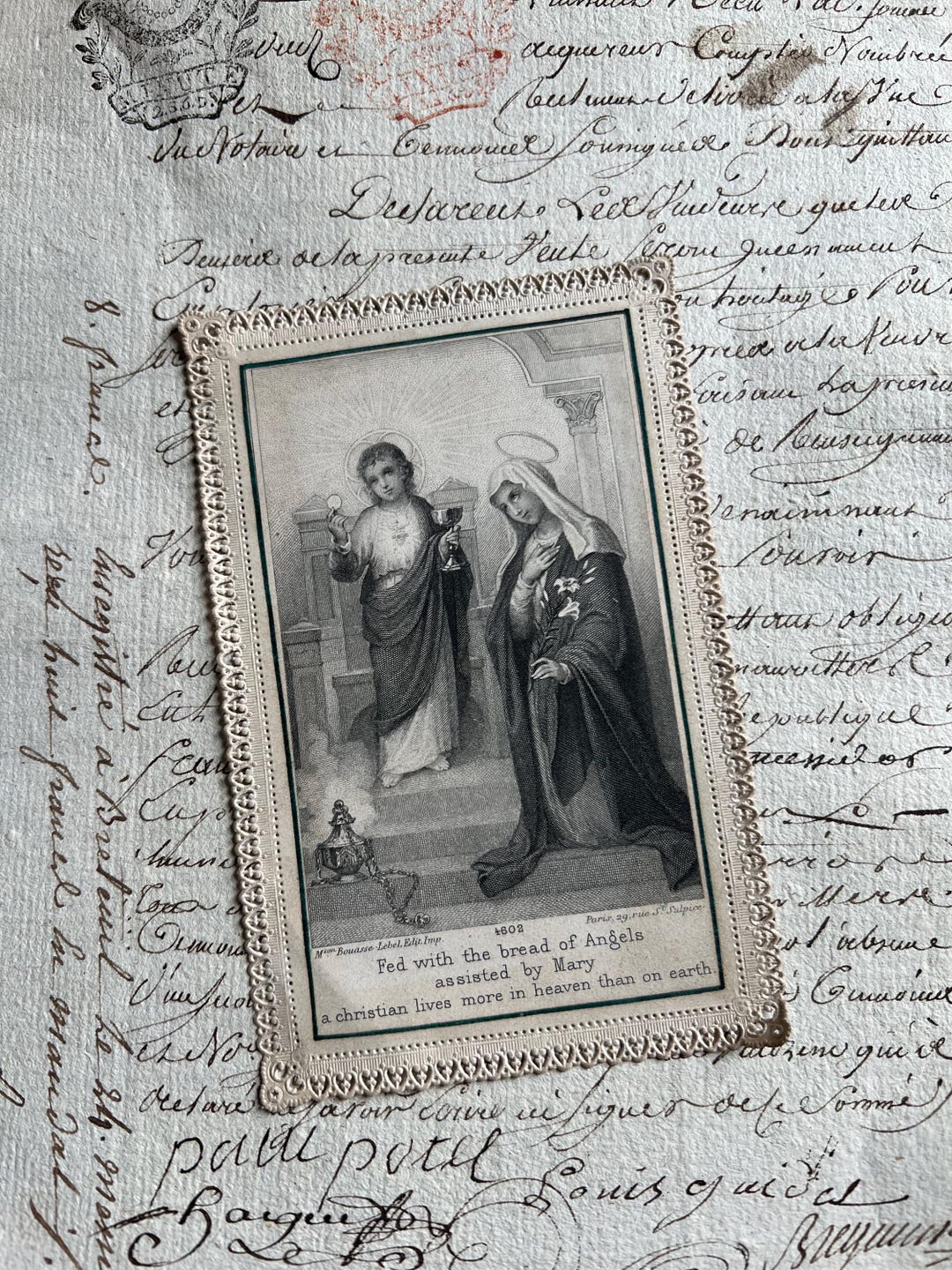 Holy Communion French Laced Edge Prayer Devotion Card Eucharist Mary ...