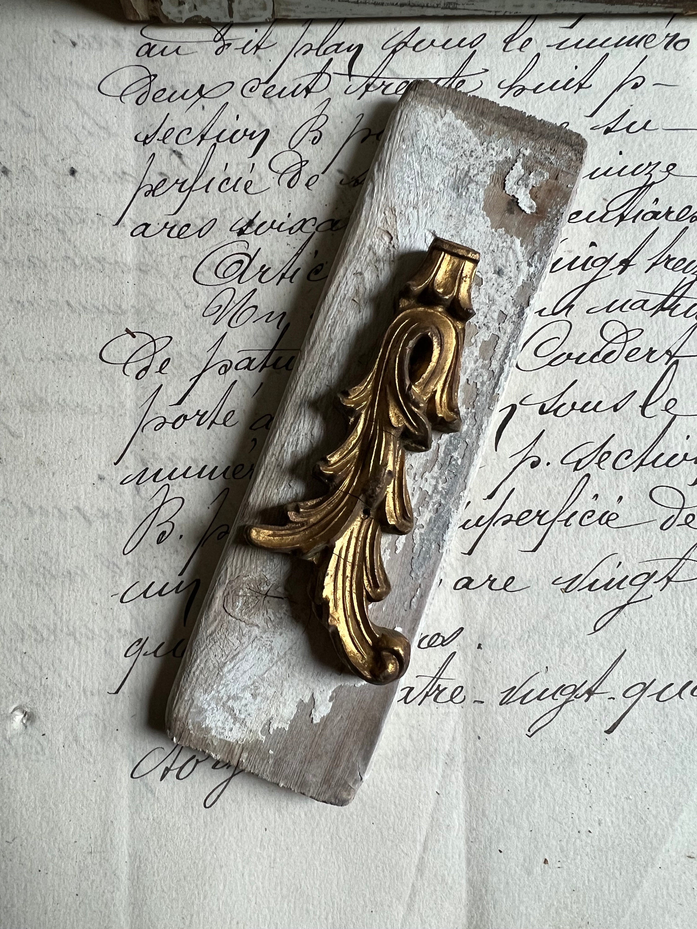 Salvaged Shutter Louver Embellished With Gilded Vintage Wood Flourish ...