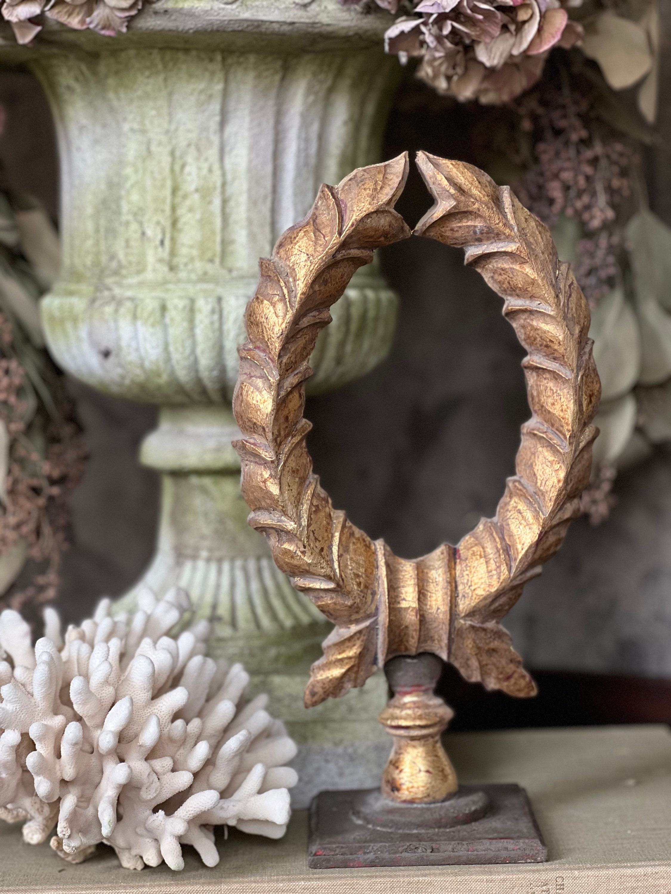 Handmade Gilded Wood Laurel Leaf Wreath on Stand Classical Roman Greek ...