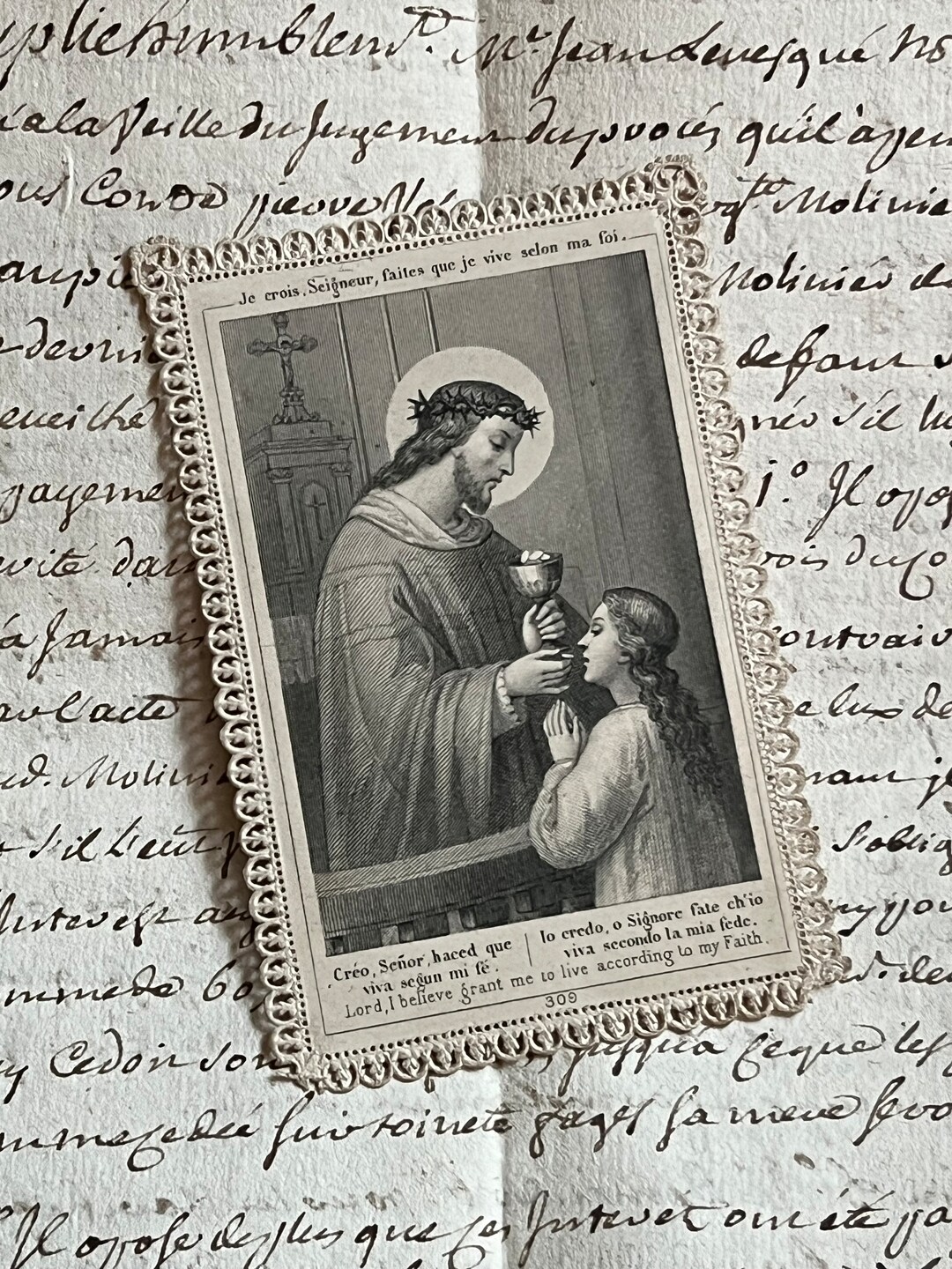 Holly Communion French Laced Edge Prayer Card Eucharist - Etsy