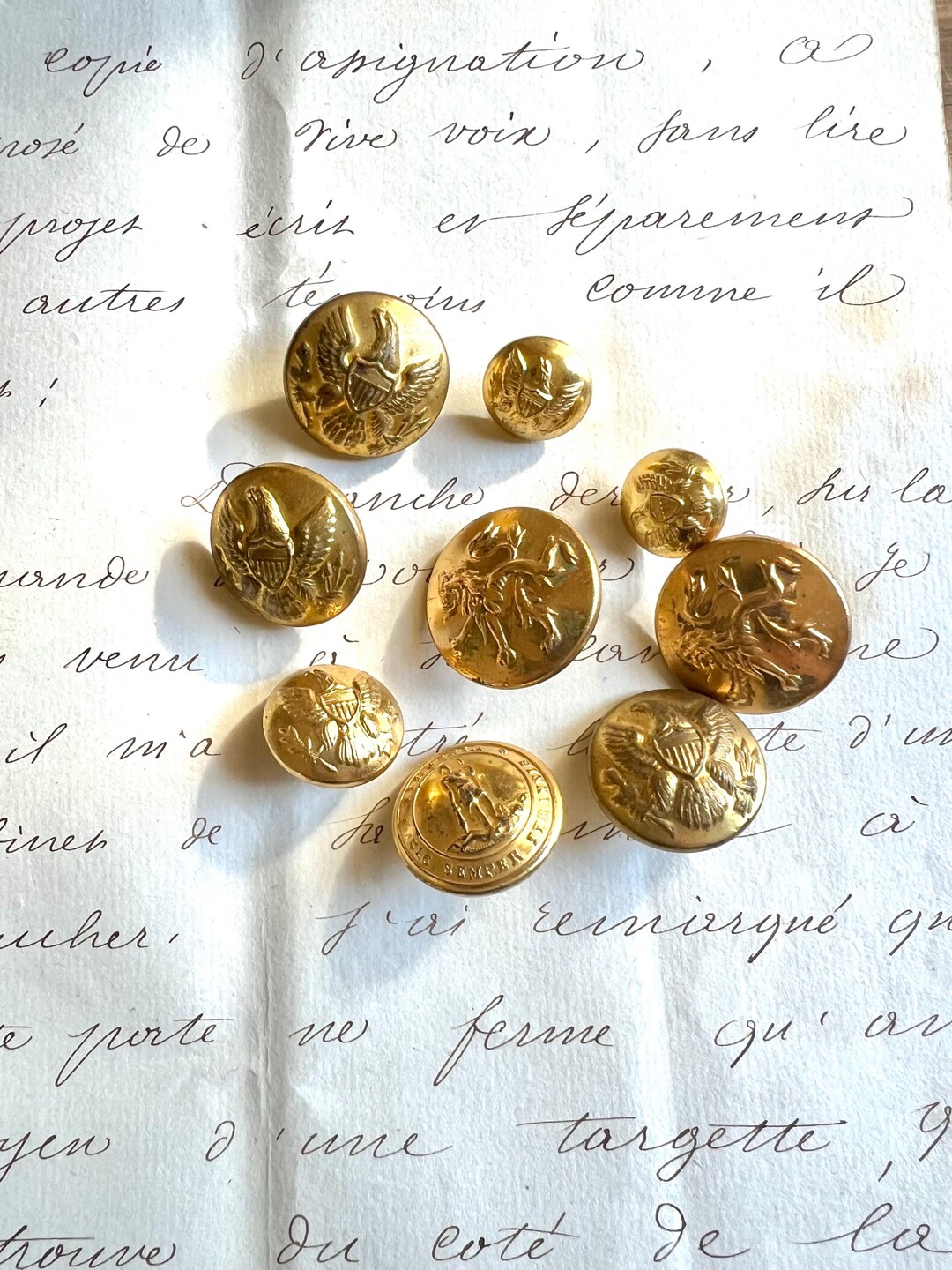 Set of Nine Brass Military Vintage Buttons - Etsy