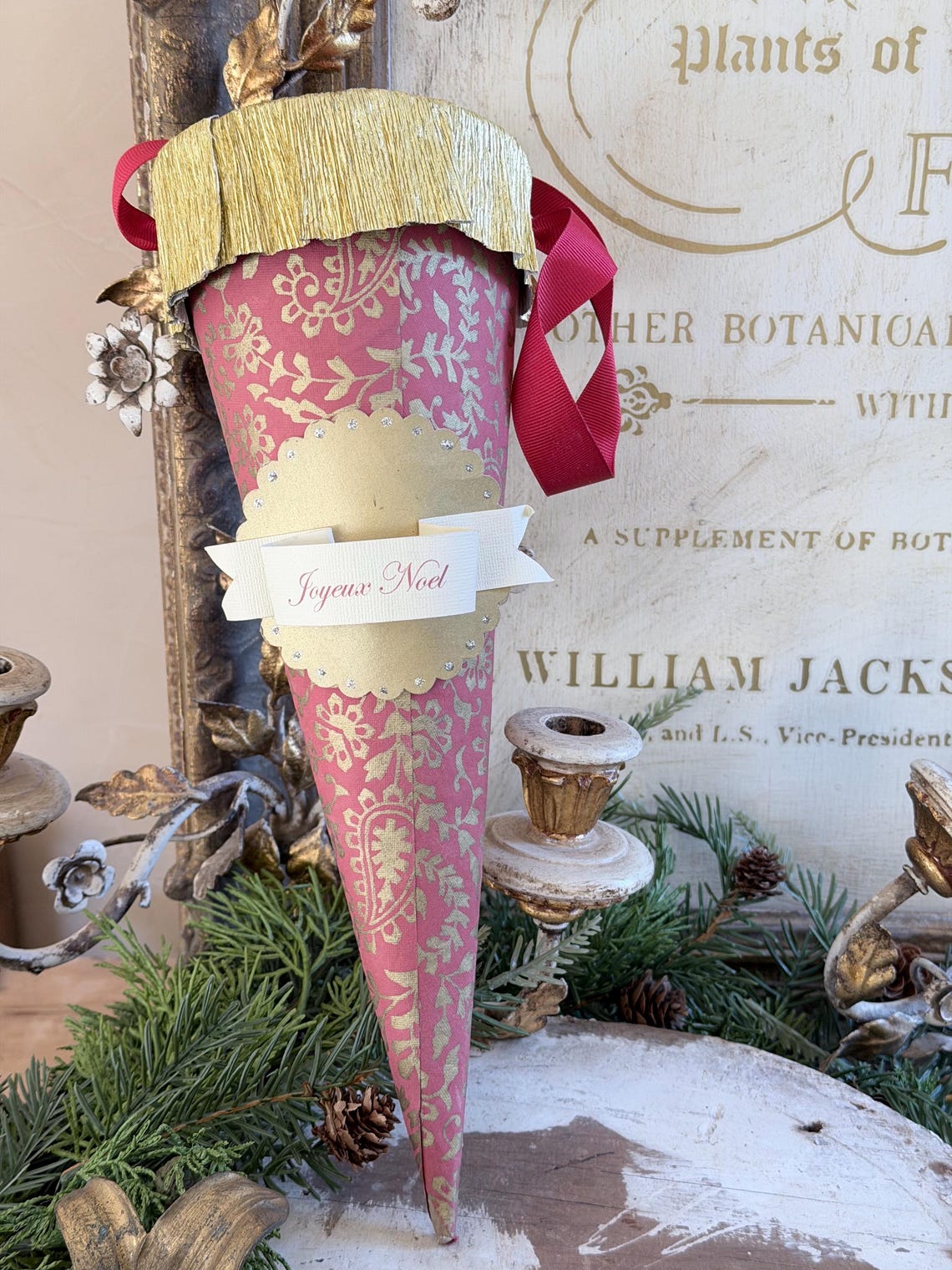 Handmade Victorian Style Paper Cone Ornament Joyeux Noelle - Etsy