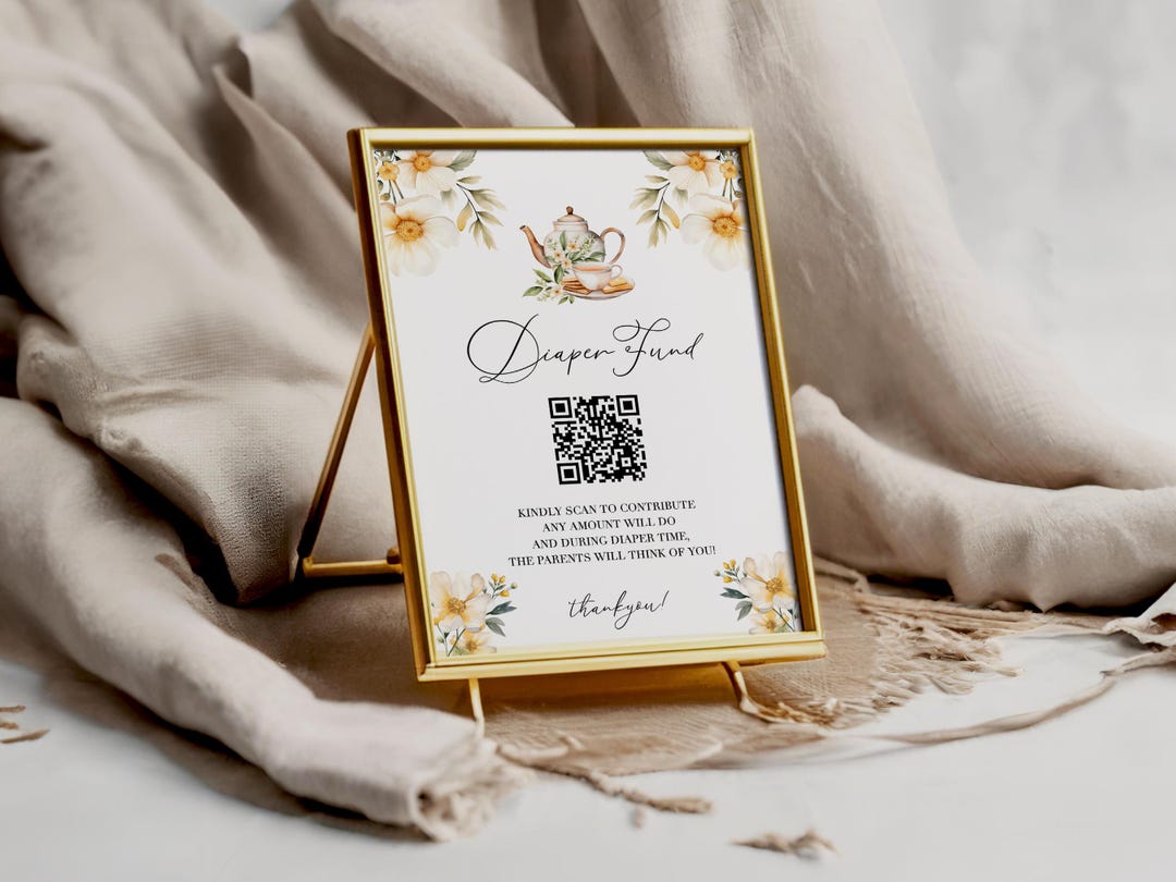 Tea Party Diaper Fund Baby Shower Sign - Editable QR Code, Venmo Cash ...