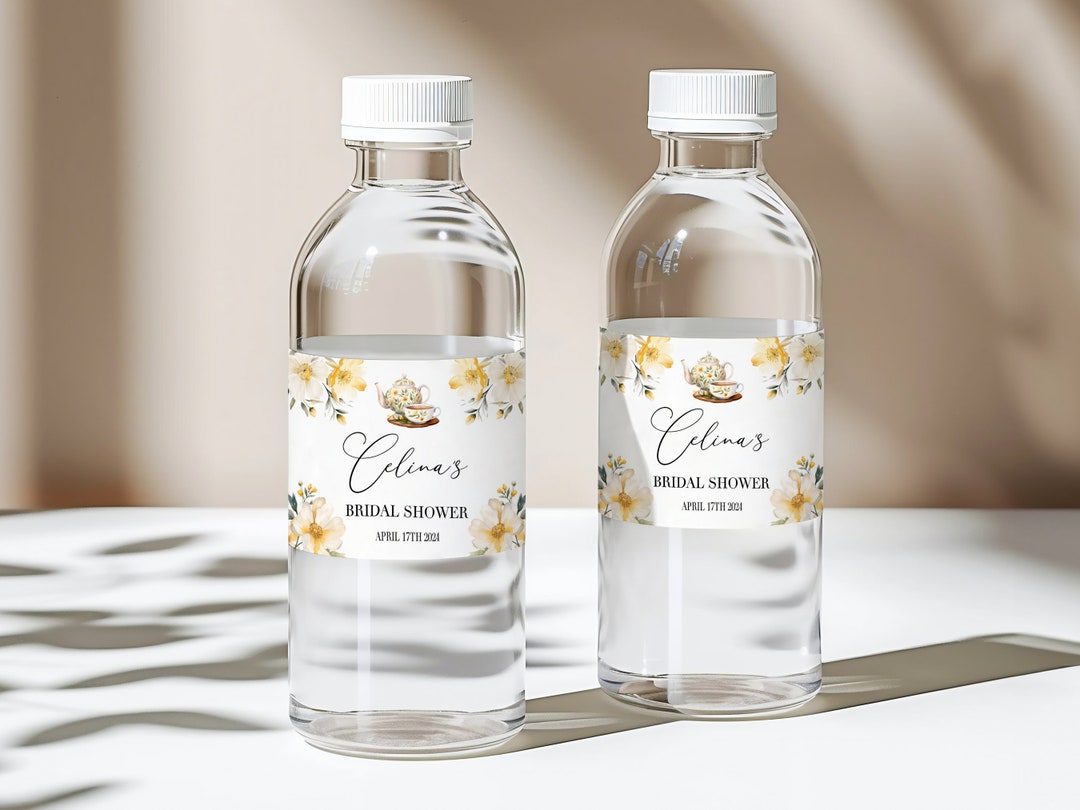 Tea Party Bridal Shower Water Bottle Labels - High Tea White Yellow ...