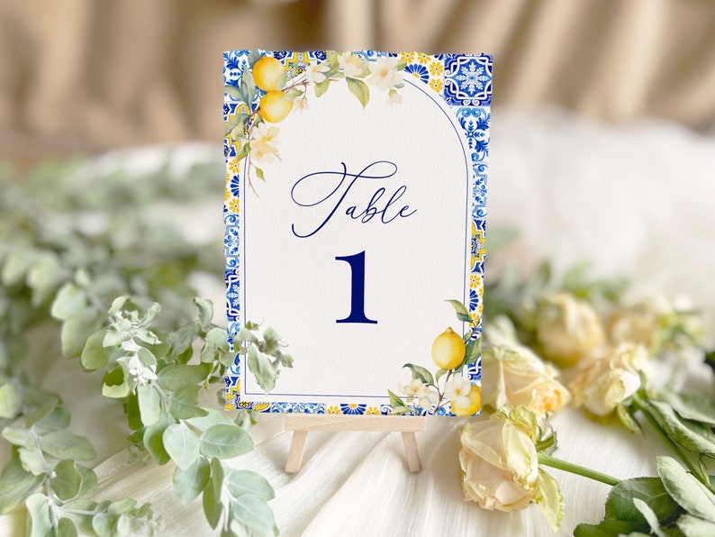 Lemon Mediterranean Table Number Template - Amalfi Coast Bridal or Baby ...